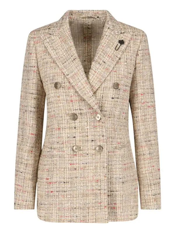 LARDINI Double Breasted Multimaterial Knit Jacket With Soft Structure - Multicolour