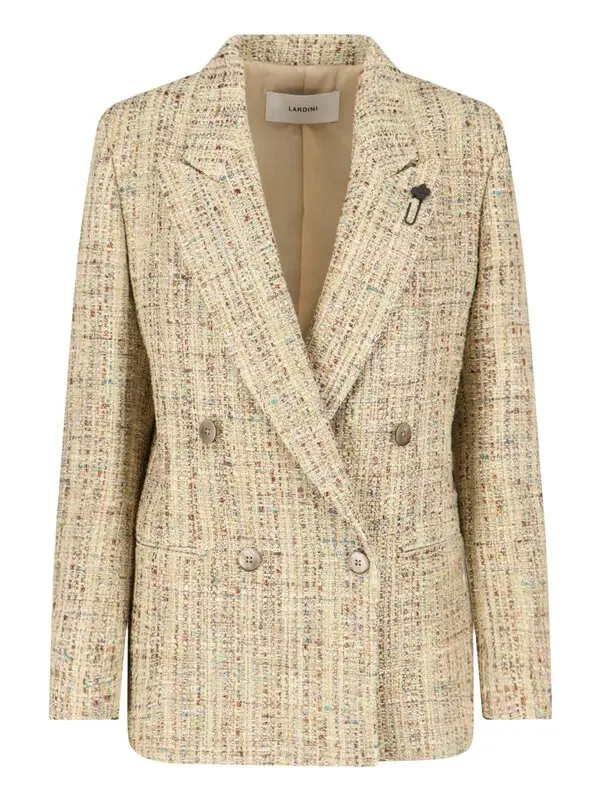 LARDINI Double-breasted Textured Tweed Blazer - Multicolour