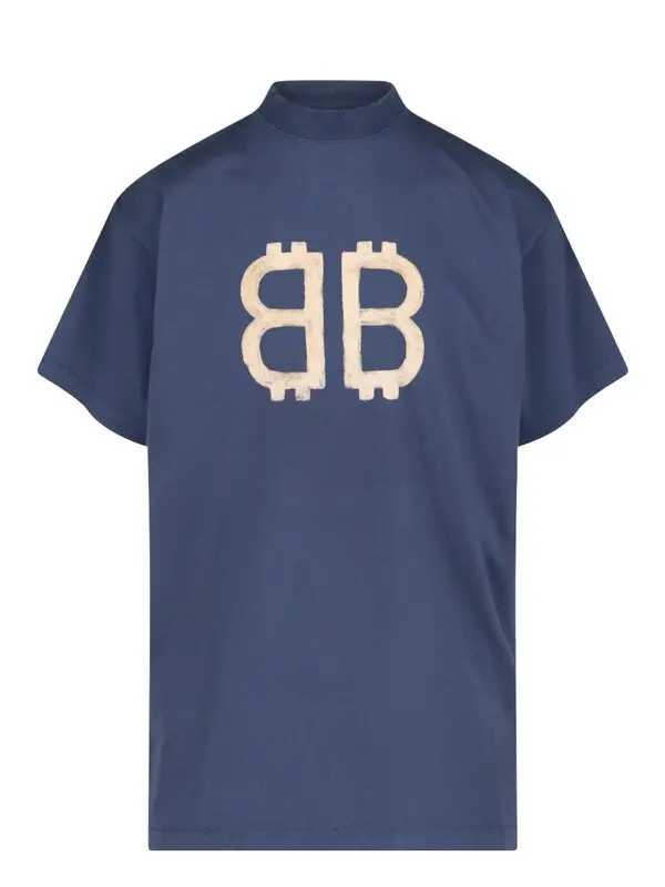 Balenciaga Cotton-blend T-shirt With Stretch Detail - Blue