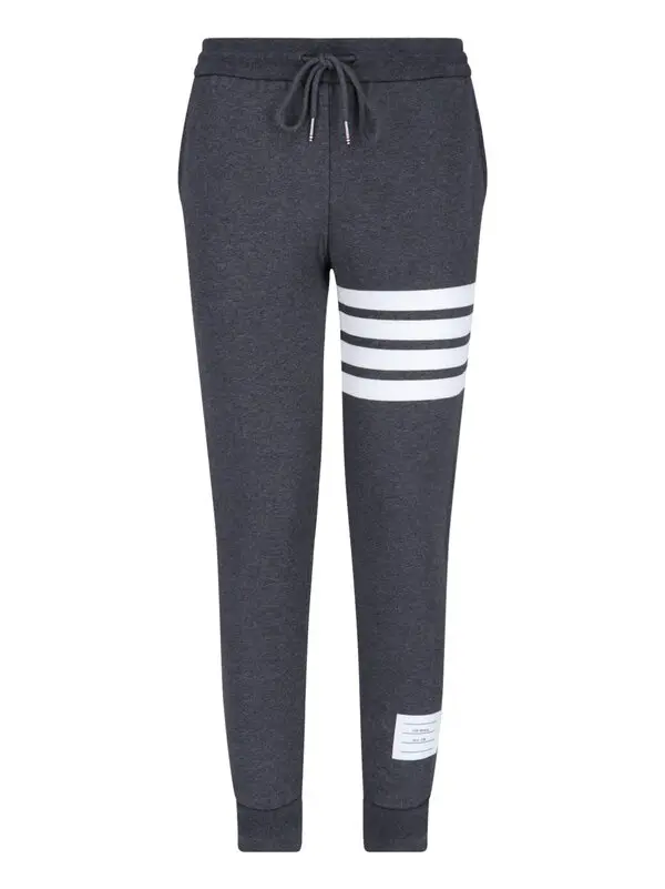 Thom Browne Cotton Joggers With Signature Stripes - Grey