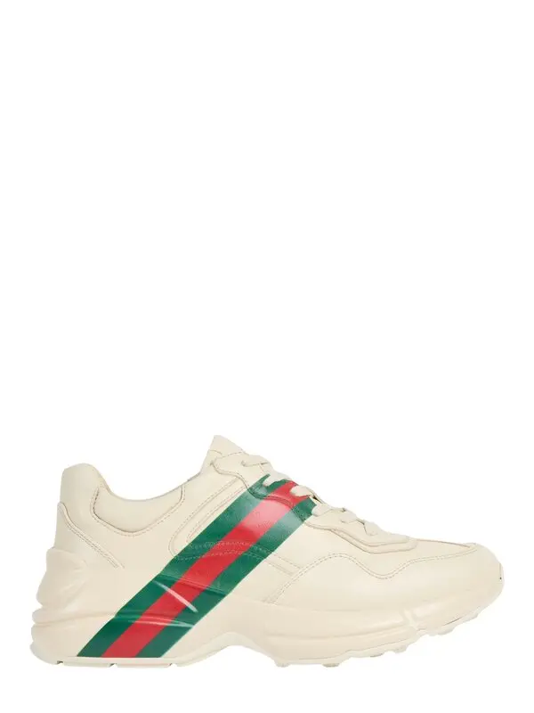 Gucci Low-top Leather Sneakers With Embossed Logo And Signature Stripe - Ivory