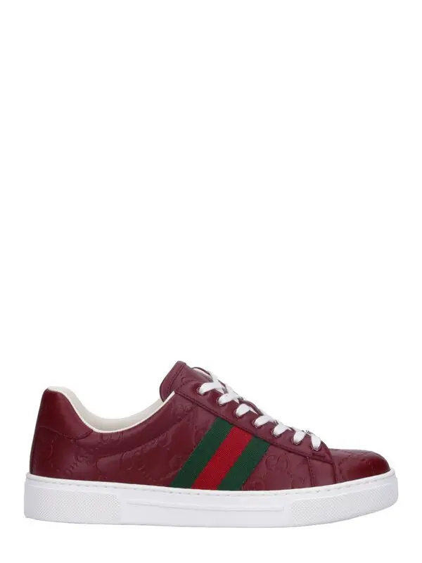 Gucci Calfskin Sneakers With Textured Upper And Signature Stripe - Red
