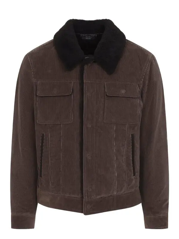 TOM FORD 900 Wale Corduroy Trucker Jacket With Shearling Collar - Brown