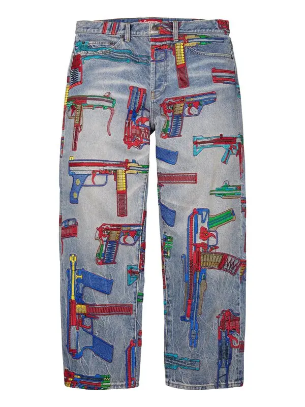 Supreme Guns Embroidered Loose Fit Jean - Blue