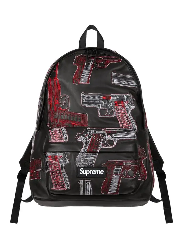 Supreme Guns Embroidered Leather Backpack - Black