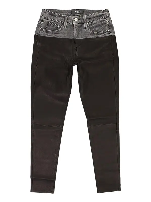 Amiri Contrast Leather Skinny Jeans /aged - Black
