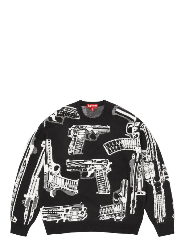 Supreme Guns" Graphic Knit Sweater - Black