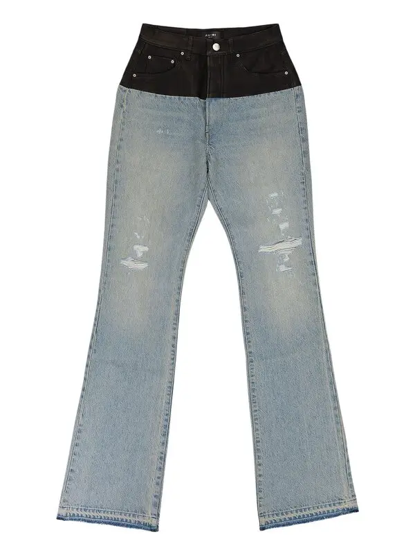 Amiri Bootleg Leather Straight Fit Jeans - Blue