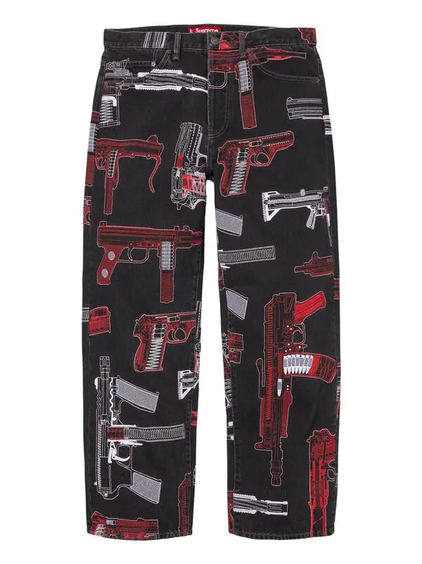 Supreme Guns Embroidered Loose Fit Jean - Black
