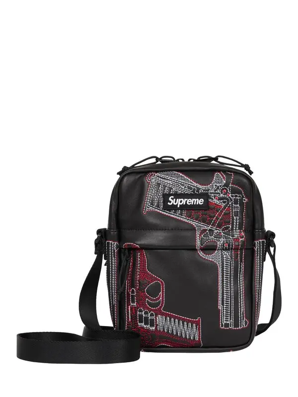 Supreme Guns Embroidered Leather Shoulder Bag - Black