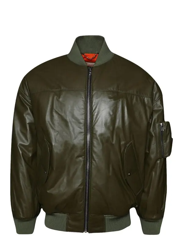 Gucci Leather Bomber Jacket 'military - Green