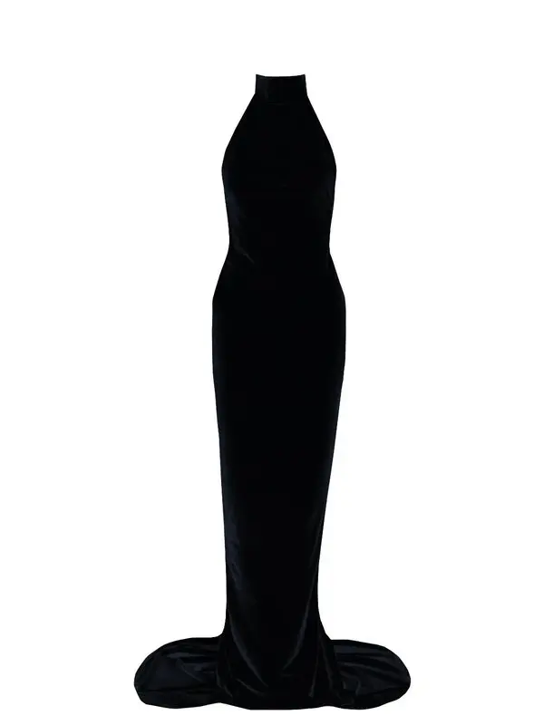VESTIAIRE D'UN OISEAU LIBRE Velvet Gown With Open Back And Dramatic Train - Black
