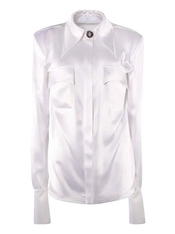 VESTIAIRE D'UN OISEAU LIBRE Silver Button Silk Shirt - White
