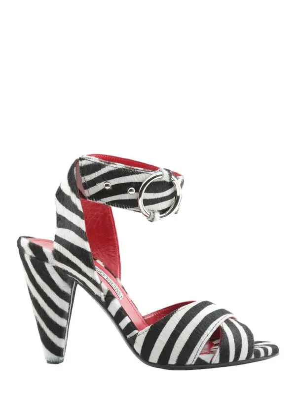 ROSAMUND MUIR LONDON White / Black Montana Black & White Zebra Print Calf Hair Heels - White/black