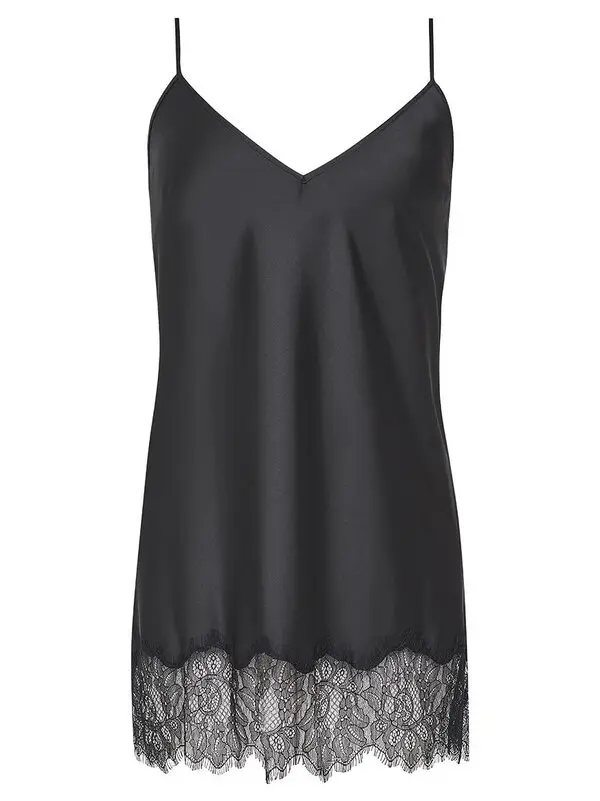 AVENUE 8 Lace Trimmed Silk Mini Dress - Black