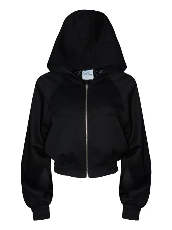 VESTIAIRE D'UN OISEAU LIBRE Merino Wool Cropped Hoodie - Black