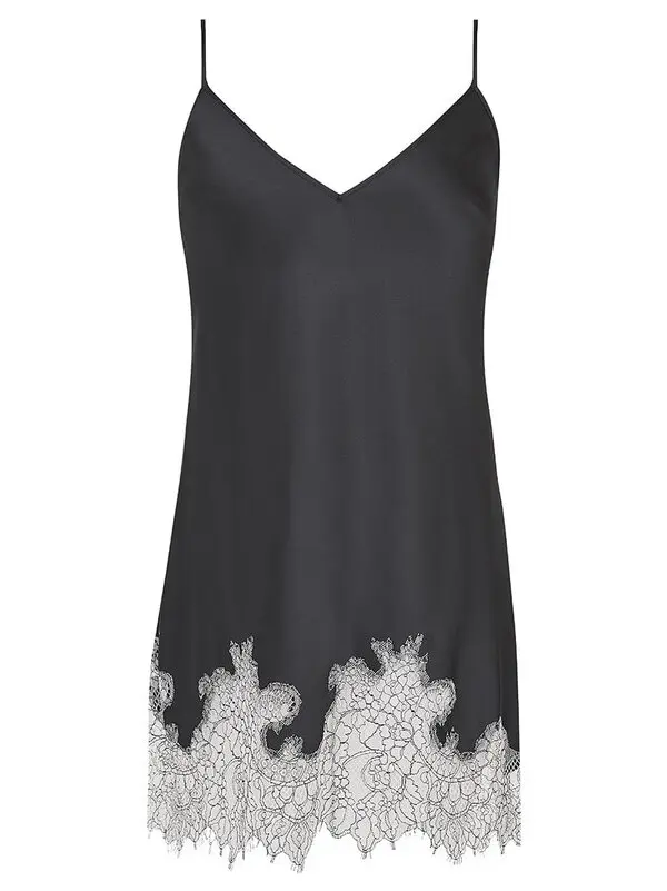 AVENUE 8 Lace Trimmed Mini Slip Dress - Black