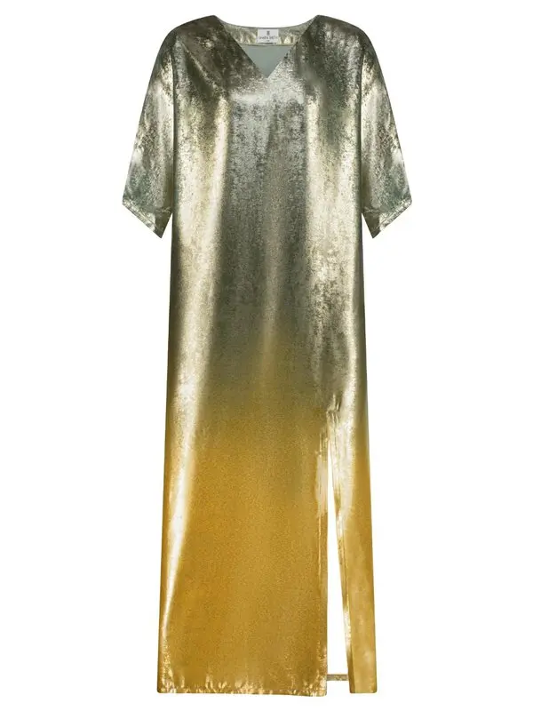 DHARA SHETH, DUBAI Dhara Sheth Ombre Shimmer Sequin Kaftan Dress With Front Slit - Gold/yellow