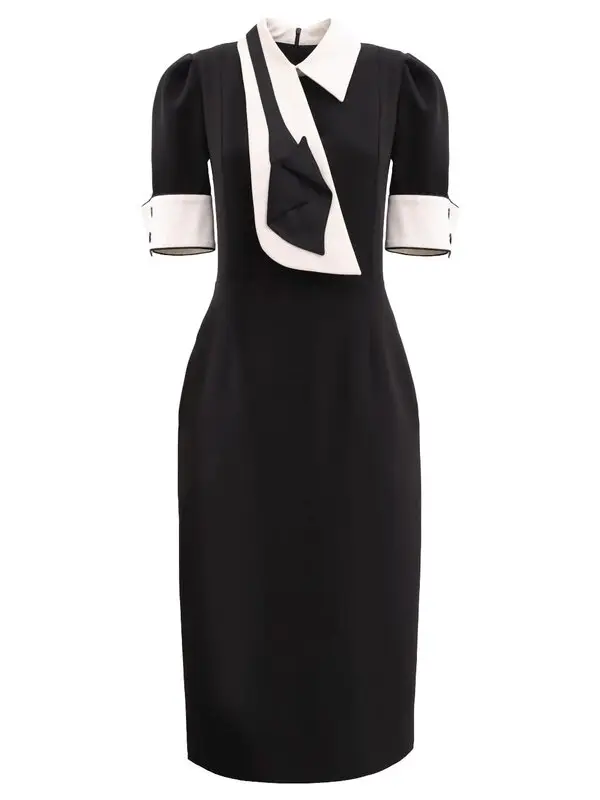 JULIA ALLERT Formal Fitted Dress With White Collar Office To Evening Style - Black