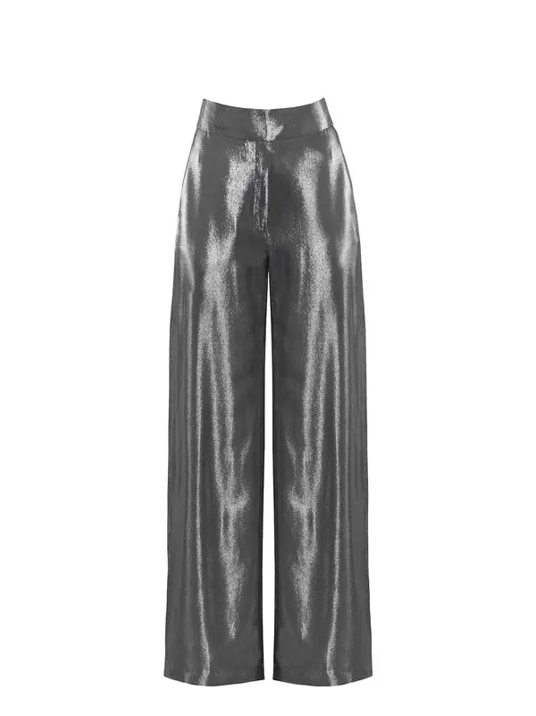 VESTIAIRE D'UN OISEAU LIBRE Metallic High-waisted Wide-leg Trousers - Silver