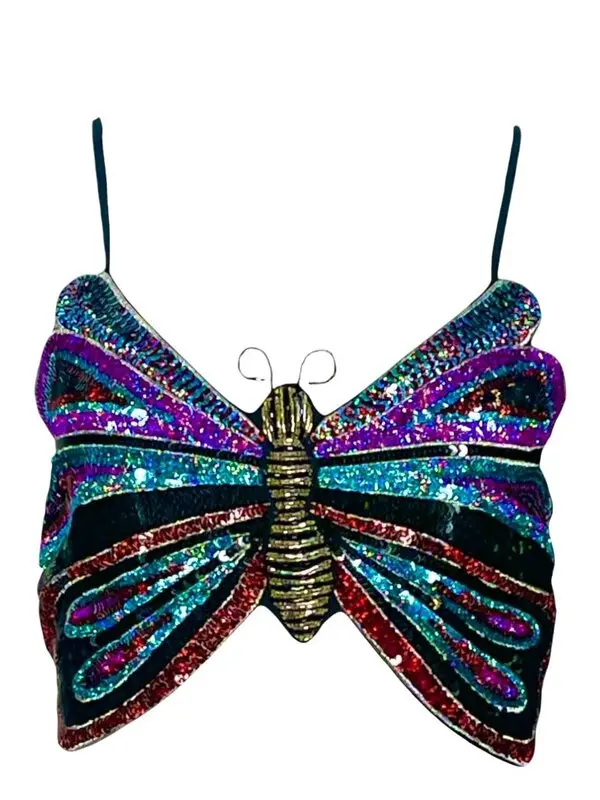 LAURA CITRON Monarch Butterfly Sequin Top - Black