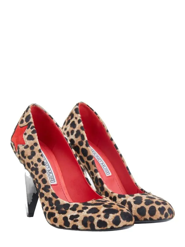 ROSAMUND MUIR LONDON Black / Neutrals / Brown India Leopard Print Calf Hair With Red Star Heels - Black/brown