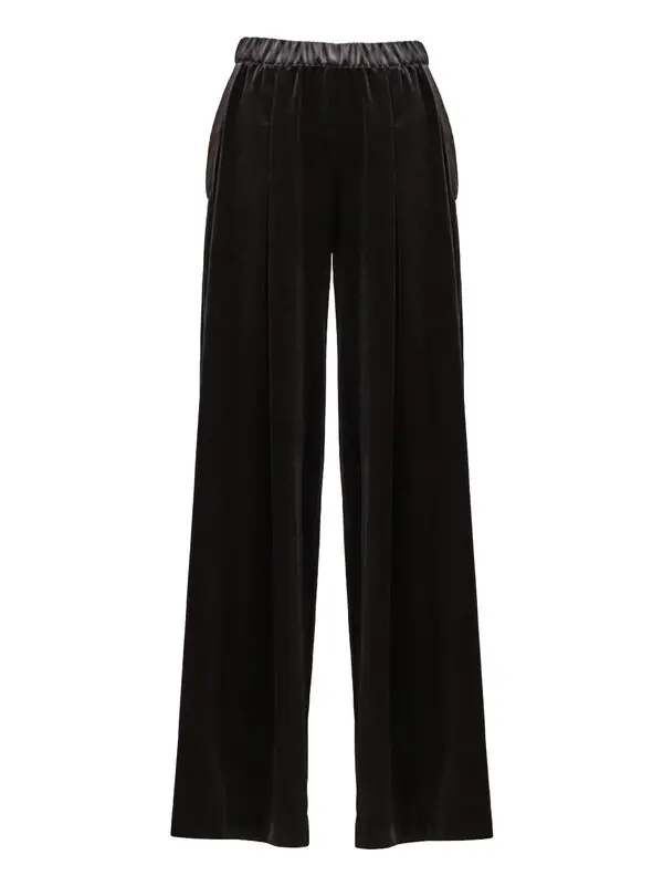 JULIA ALLERT Wide-leg Velvet Trousers With Satin Details - Black