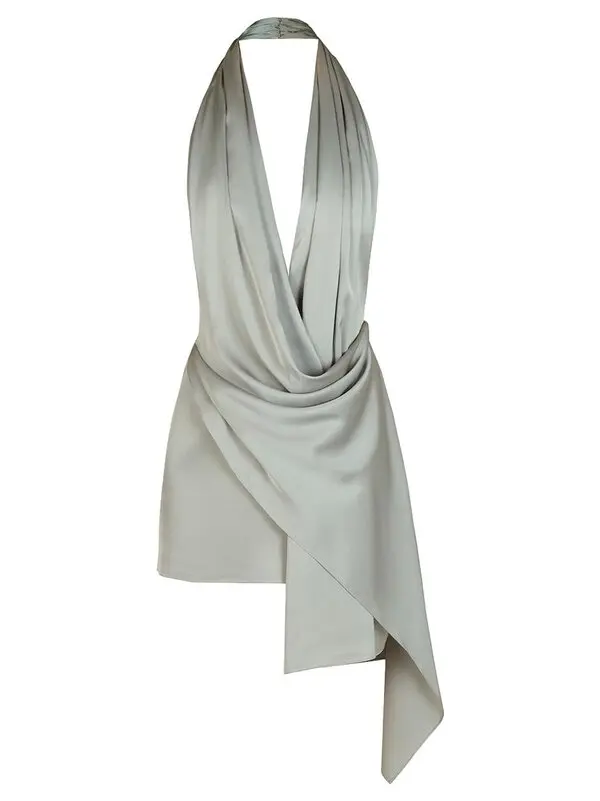 AVENUE 8 Silk Draped Halterneck Mini Dress - Grey