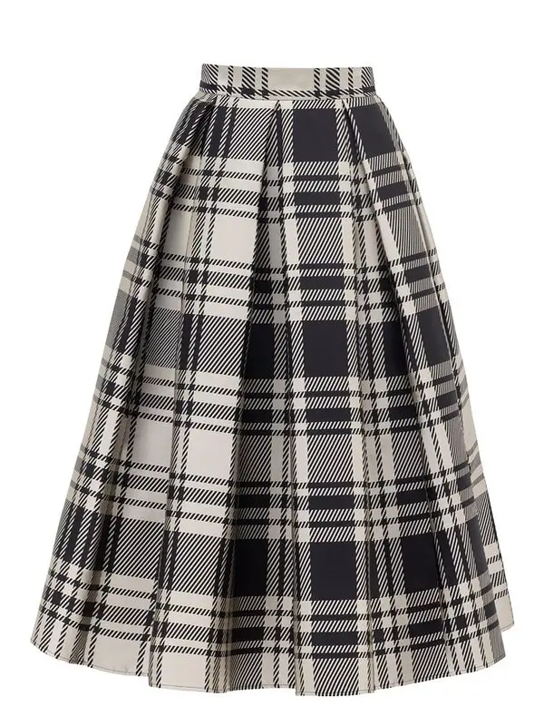 GEORGETTE Noir Grid Midi Skirt - Black