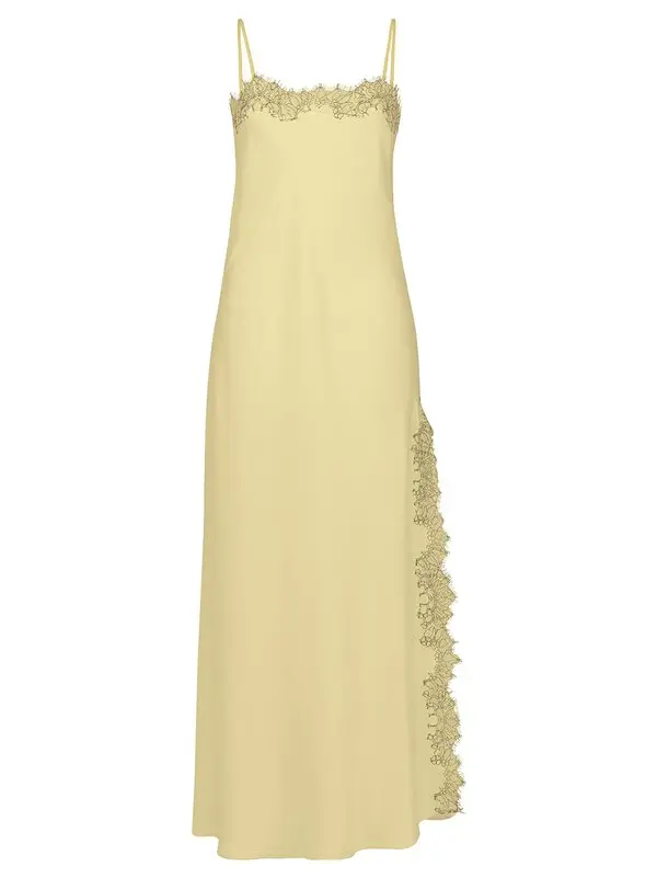 AVENUE 8 Lace Detailed Straight Neck Midi Dress With Slit - Yellow