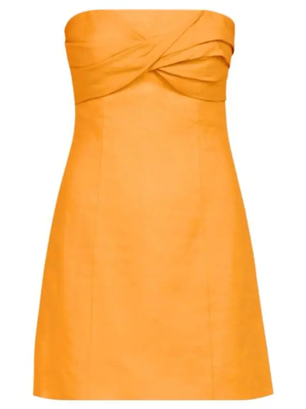 AVENUE 8 Strapless Draped Linen Mini Dress - Orange
