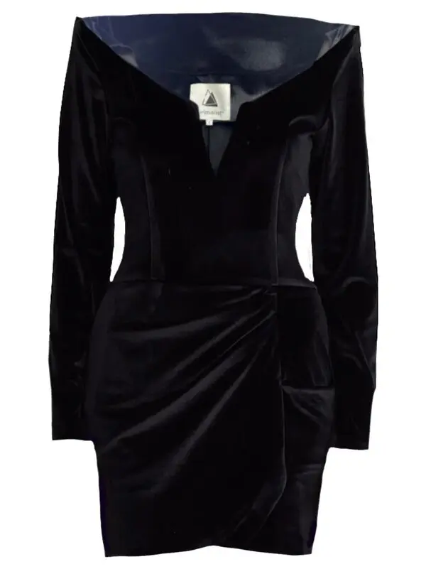 MIRIMALIST Velvet Mini Dress With Striking Collar - Black
