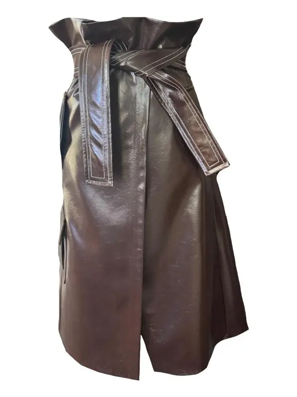 MIRIMALIST Sepia Leather Wrap Midi Skirt - Brown