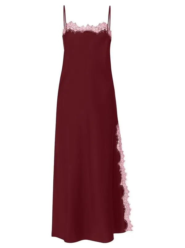AVENUE 8 Lace Detailed Straight Neck Midi Dress With Slit - Red