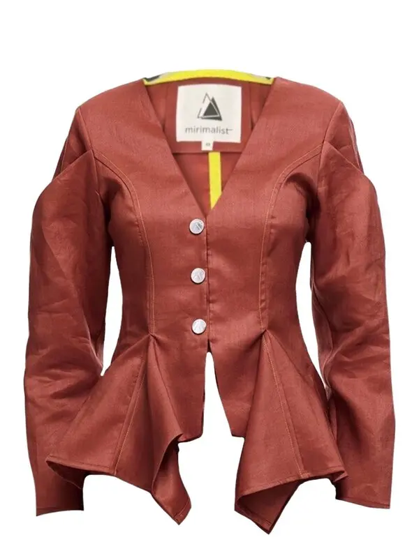 MIRIMALIST Lia Linen Jacket With Sleeve Detail - Brown