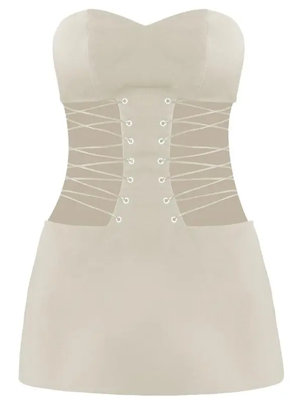 VESTIAIRE D'UN OISEAU LIBRE Lace-up Wool Mini Dress - White