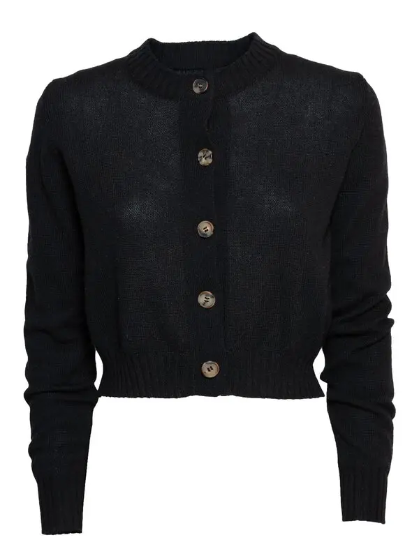 SVETA MILANO Cashmere Crewneck Cardigan With Horn Buttons - Black