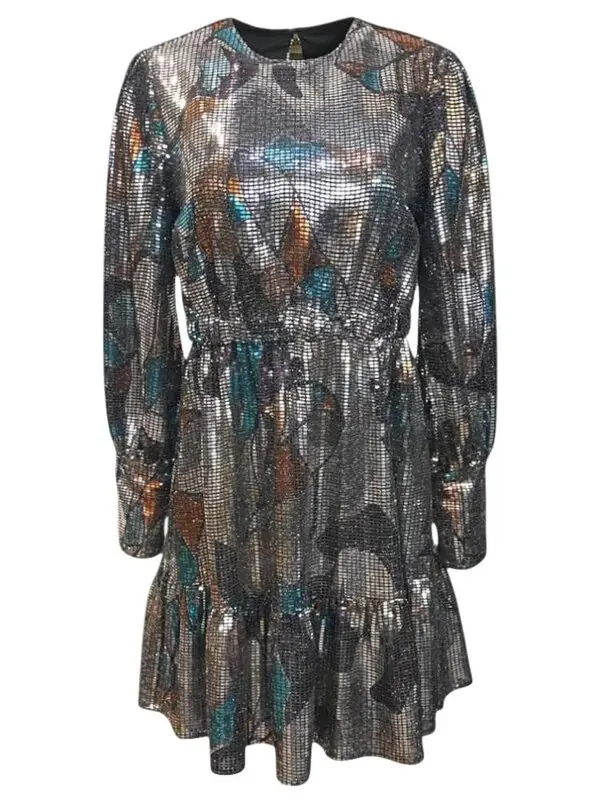 LAURA CITRON Piper Dress Sequined Balloon Sleeve Mini - Silver