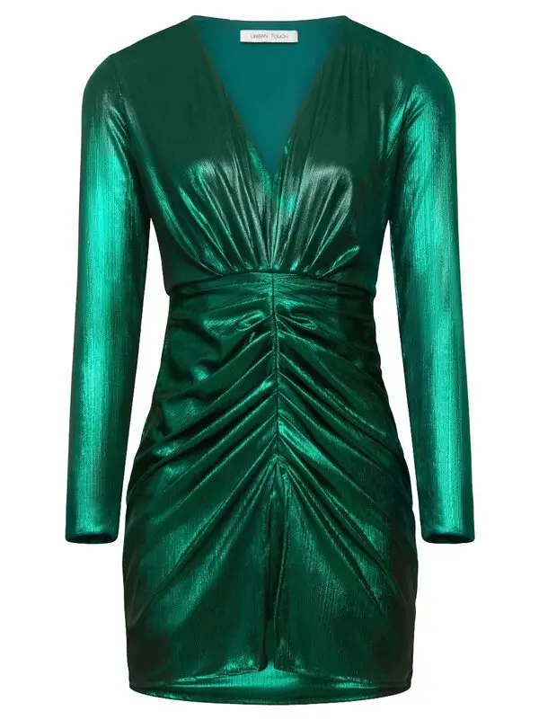 URBAN TOUCH Metallic Ruched Mini Dress - Green