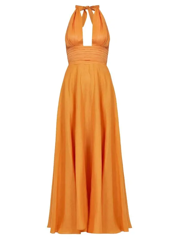 AVENUE 8 Linen Draped Maxi Dress - Orange