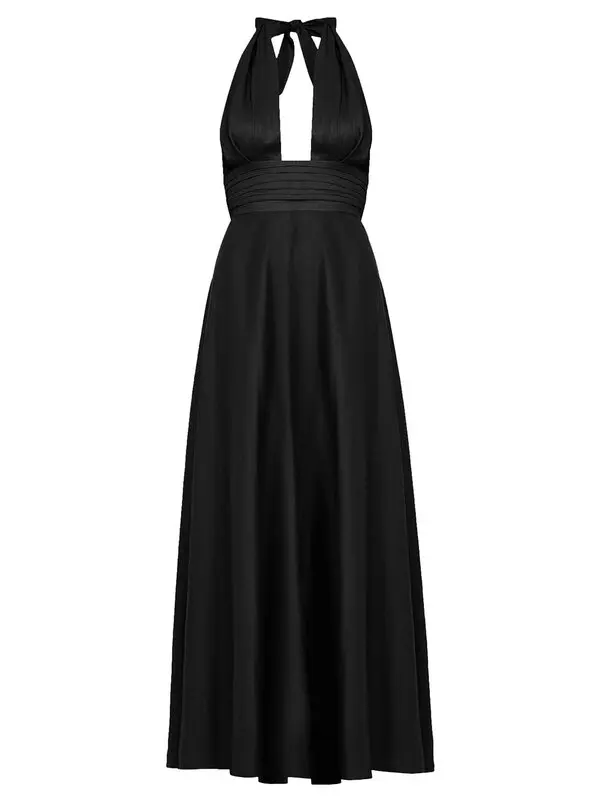 AVENUE 8 Linen Draped Maxi Dress - Black