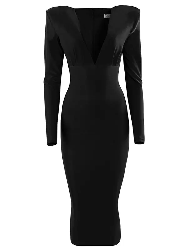VESTIAIRE D'UN OISEAU LIBRE Lycra Midi Dress With Power Shoulders - Black