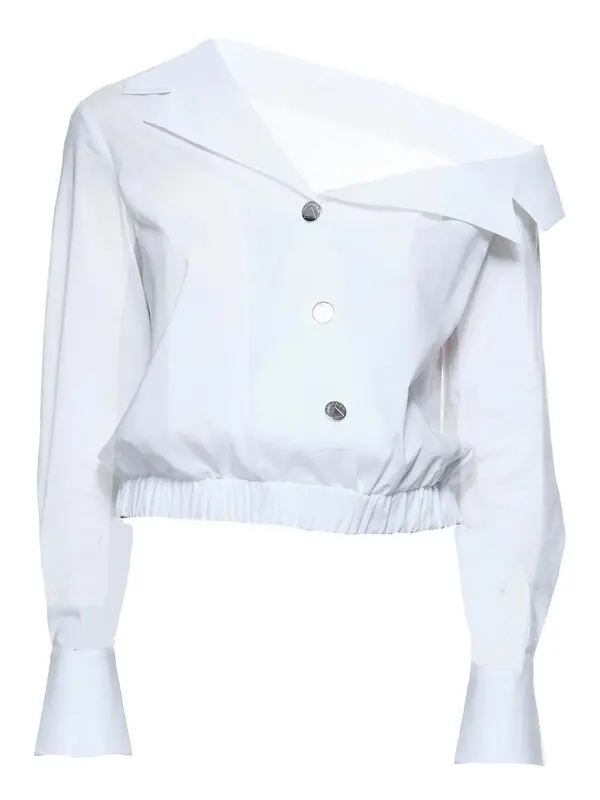 MIRIMALIST Off-the-shoulder Button-up Shirt With Elasticated Waist - White
