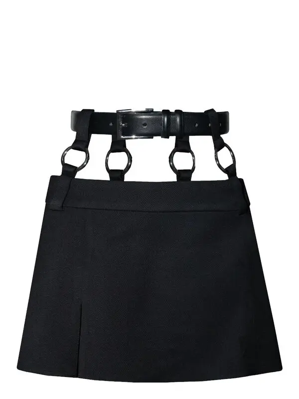 VESTIAIRE D'UN OISEAU LIBRE Mini Skirt With Metallic Ring Detail And Belt - Black