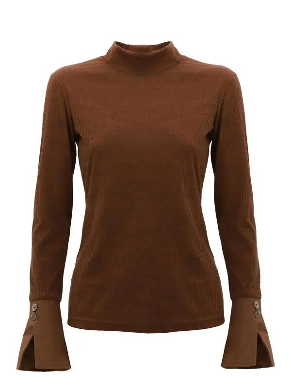 JULIA ALLERT Melange High Neck Long Sleeve Knit Top - Brown