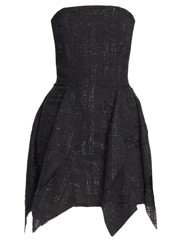 MIRIMALIST Strapless Shiny Tweed Mini Dress - Black