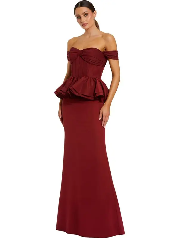 Mac Duggal Off-the-shoulder Peplum Trumpet Gown - Ruby