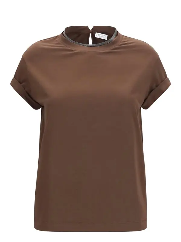 Brunello Cucinelli Cotton T-shirt With Monili Embellishment - Brown