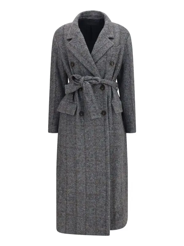 Brunello Cucinelli Long Alpaca-blend Coat With Belt - Gray