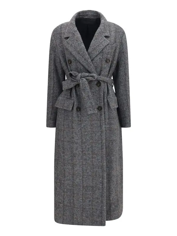 Brunello Cucinelli Long Alpaca-blend Coat With Belt - Gray